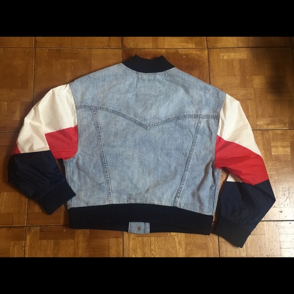 Levi's | Jackets & Coats | Levis Denim Bomber Jacket Red Blue Nylon ...